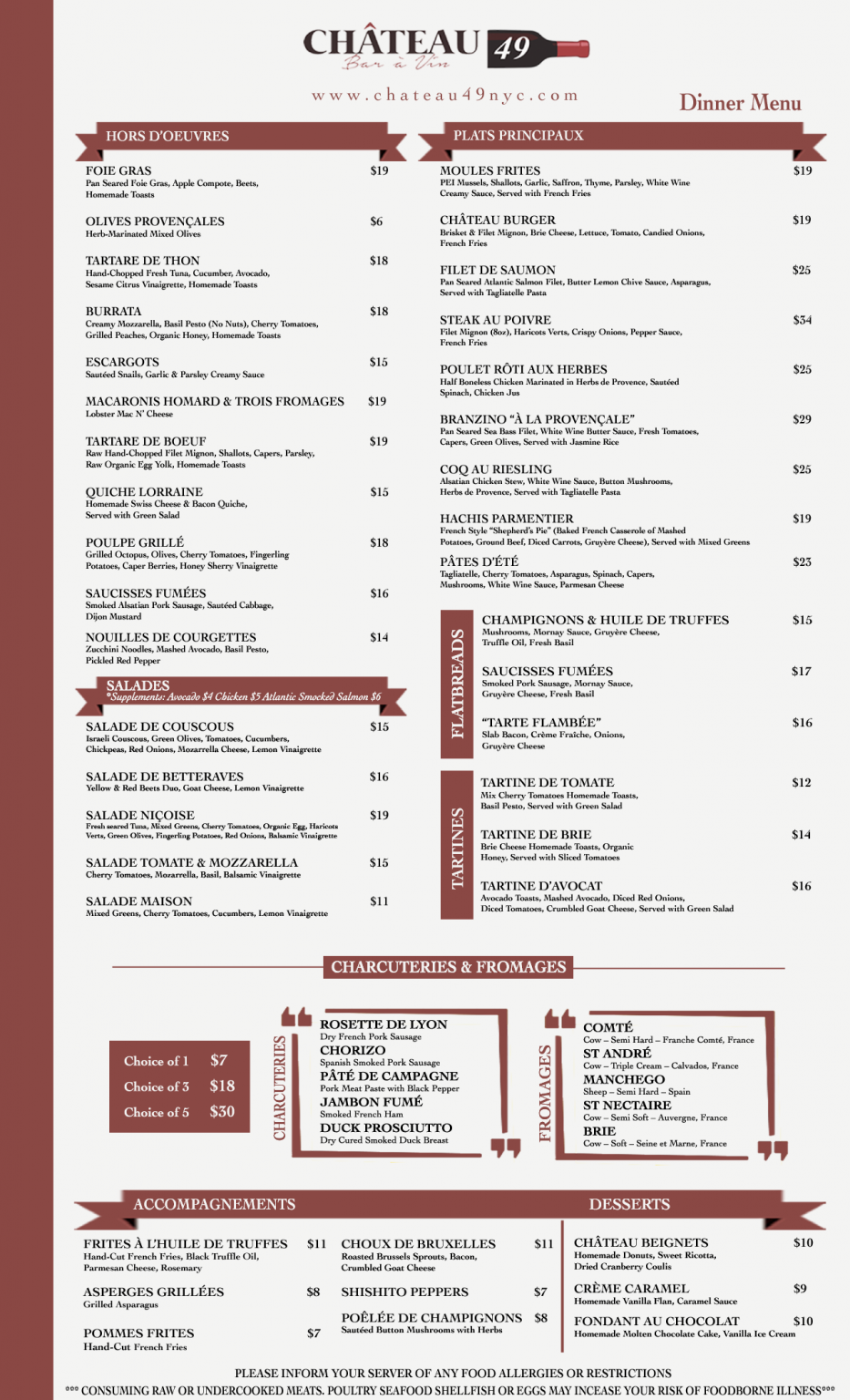 Dinner Menu – Chateau 49